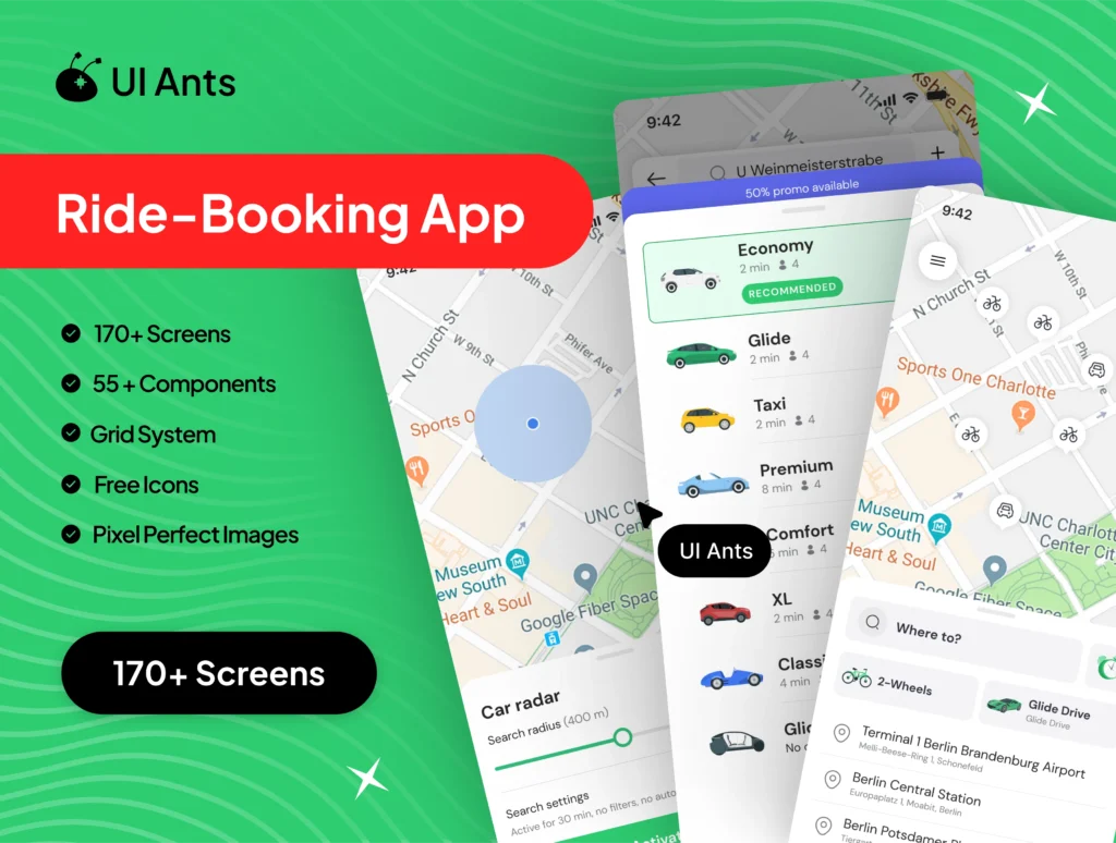 Glide – Taxi/Cab Booking Template kit App | Uiants