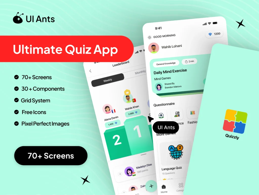 Quizzly – Quiz Mobile App Design UI Template Kit | Uiants